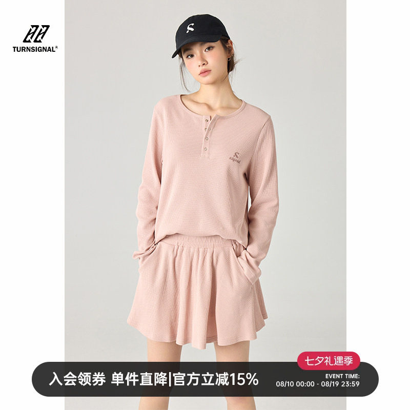 Turn Signal潮牌休闲运动套装女2026新款长袖T恤+半身裙裤两件套