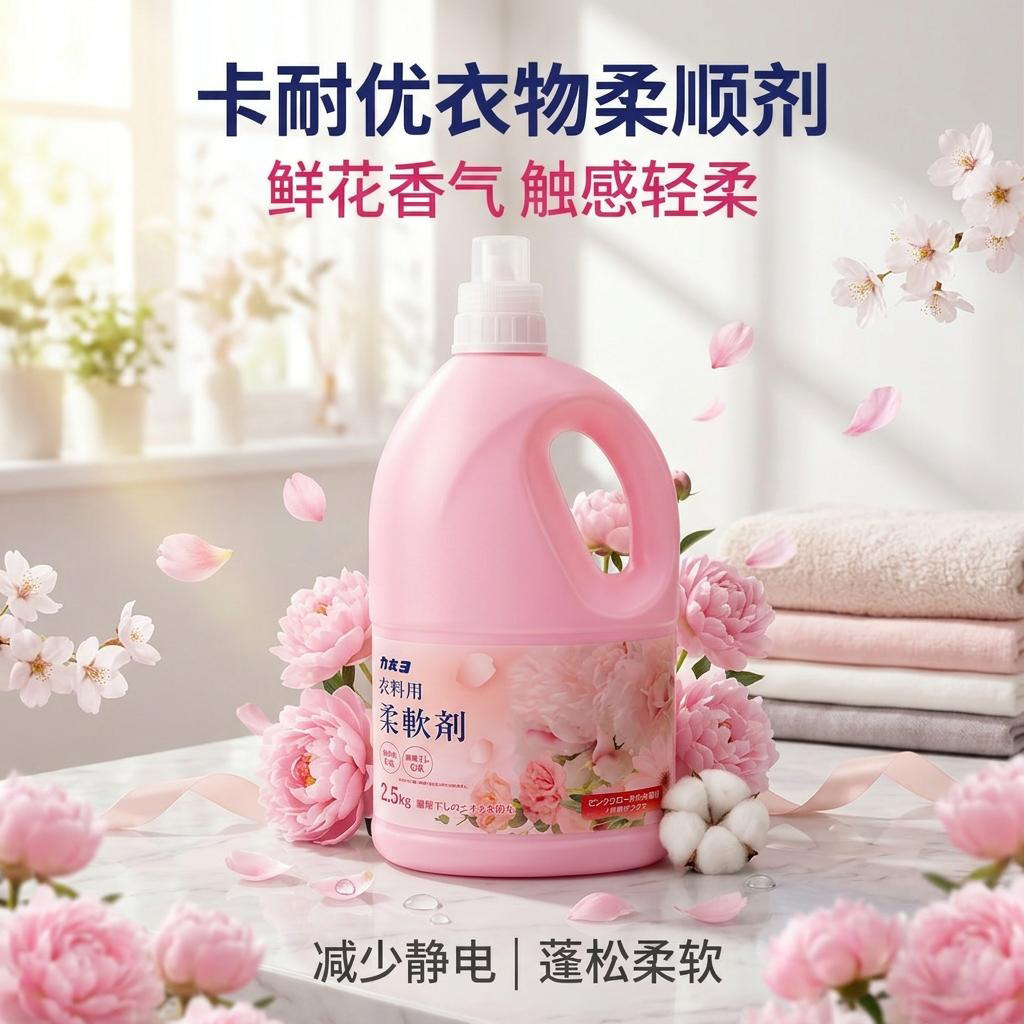 日本进口卡耐优鲜花香衣物柔顺剂护理剂柔软剂蓬松柔软2.5kg