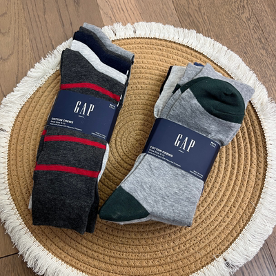 J5968  五双一组外贸男士袜子新款条纹拼色中筒袜防滑保暖棉袜