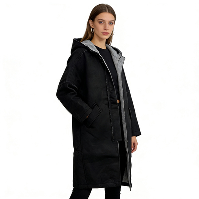 M2724外贸欧美女士毛呢外套新款连帽宽松时尚中长款上衣