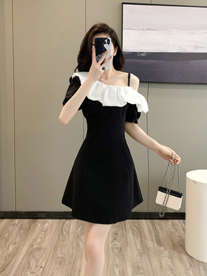 性感A字裙聚酯纤维纯色撞色