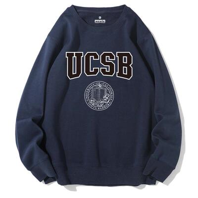 UCSB加利福尼亚大学圣塔芭芭拉分校男春秋圆领卫衣加绒宽松无帽