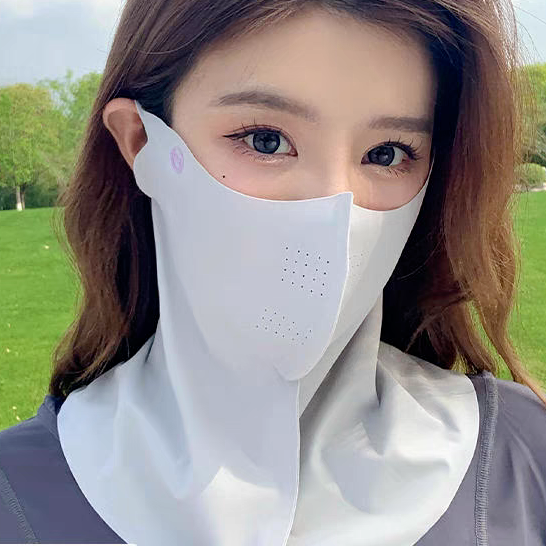 防晒面罩全脸女夏季冰丝薄款开车护颈面纱遮脖子透气口罩