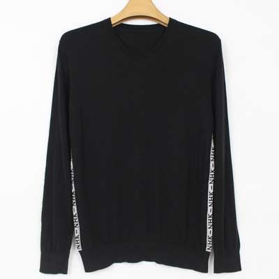 48码  羊毛 黑色V领长袖男士 秋冬 贴身穿 羊毛衫12051