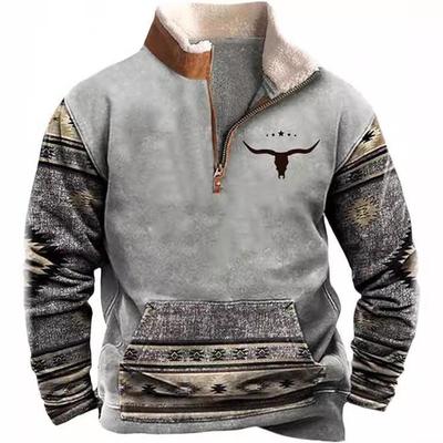vintage men patchwork winter sweatshirt comfortable print