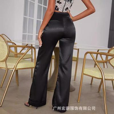 Pants Loose Flared Slightly Pockets Satin Pants Casual