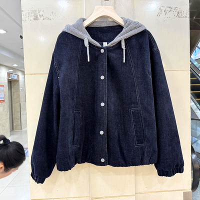千秀丽人8835针织连帽牛仔外套