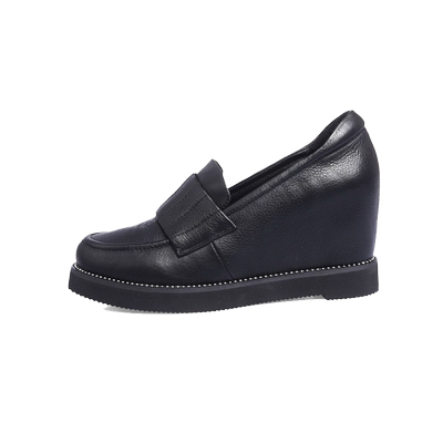 ol通勤风纯色套脚牛皮深口单鞋