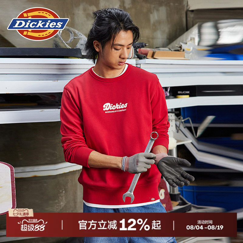 Dickies帝酷适春秋字母LOGO刺绣圆领毛圈布内里美式卫衣男女情侣J