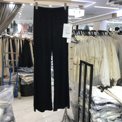 摩登MDENG醋酸微喇薄料面膜长裤女夏松紧弹力显瘦拖地裤81105