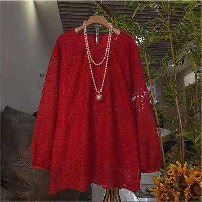 欧货大码女装2025秋冬新款轻奢洋气亮钻勾花蕾丝遮肉显瘦大衫上衣