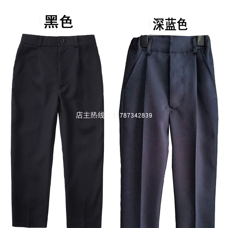 男童表演服背带白色深蓝色衬衫黑色长西裤儿童礼服中大童校服西裤