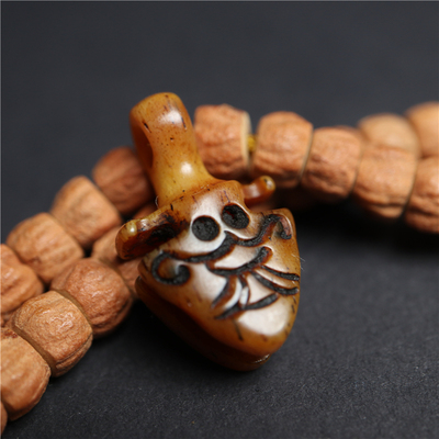 天然牦牛骨手雕骷髅头藏式卡子配件佛珠记数卡子配饰文玩手串配珠