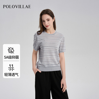 polovillae保罗威特女士简约舒适透气夏季抗菌圆领短袖t恤BZRH702