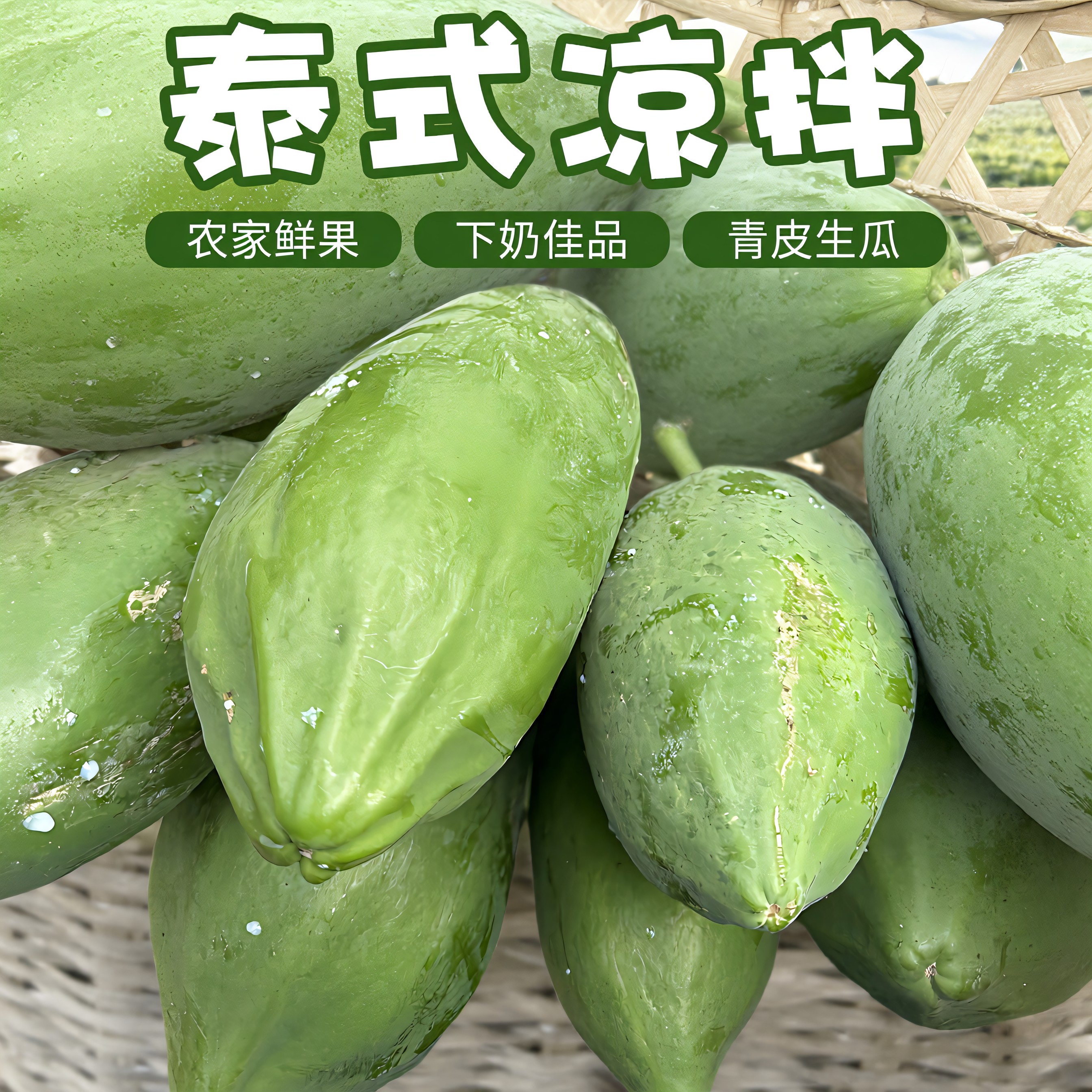 广西新鲜青木瓜产妇下奶泰式凉拌蔬菜水果农家自种青皮生木瓜整箱
