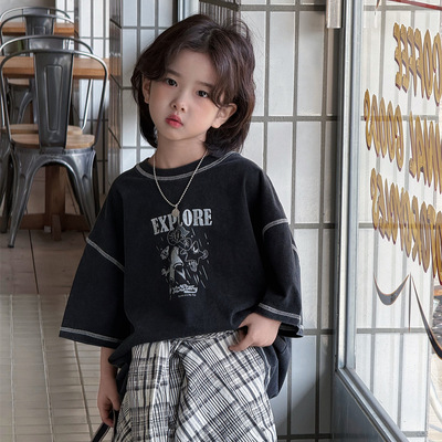 男童T恤字母印花宽松落肩短袖