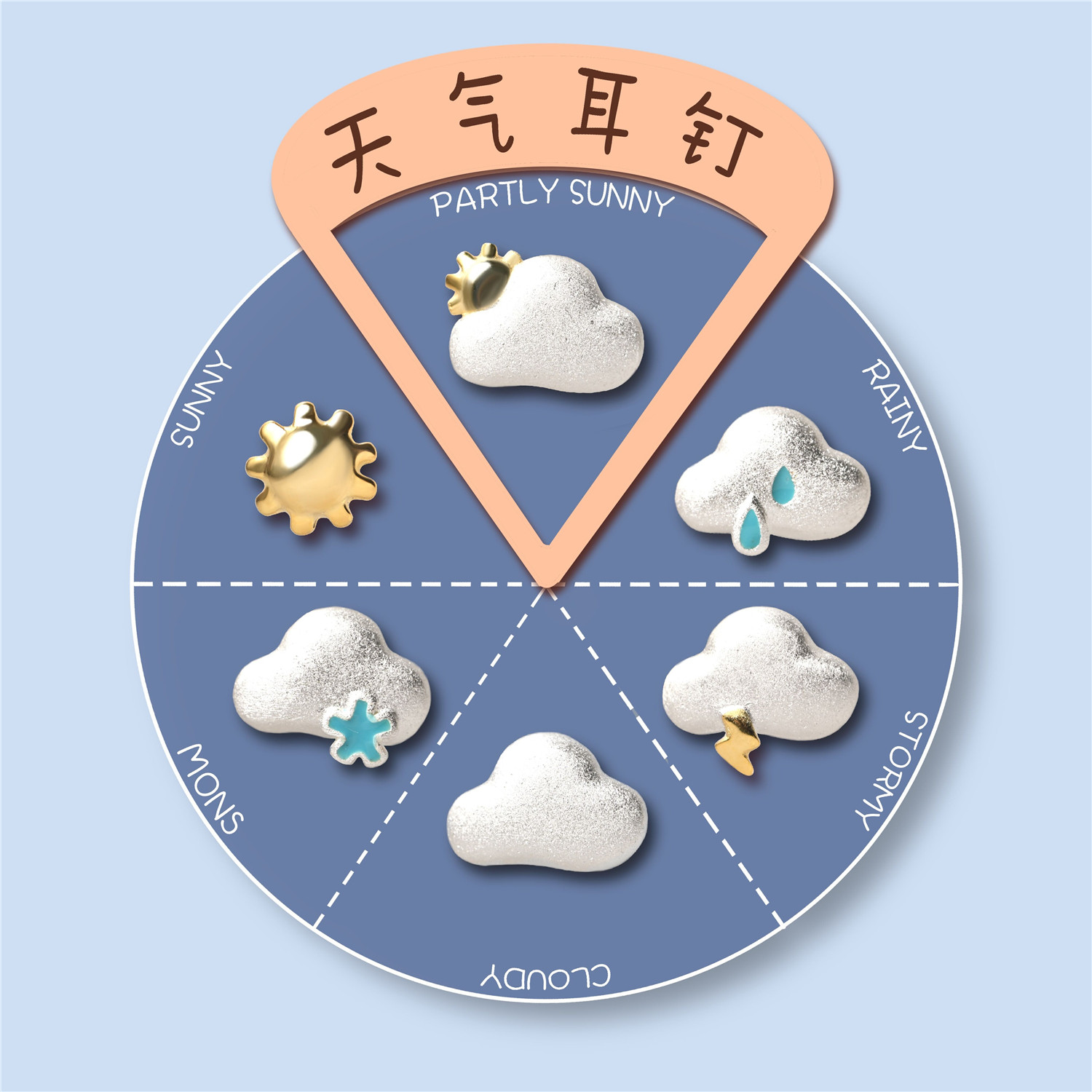晒心情天气耳钉S925纯银养耳洞自由组合送闺蜜祝福生日礼物耳饰女