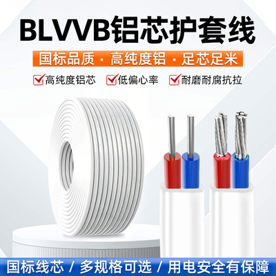 国标铝芯电线BLVVB护套线家用室外2.5/4/6/10平方绝缘双股芯电缆
