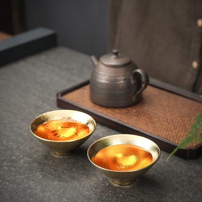 劲棋鎏金主人杯茶杯陶瓷家用功夫创意个性手工品茗杯单杯