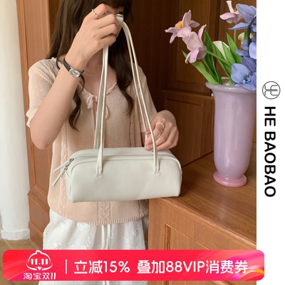 HEBAOBAO×HEJMASI新品牛皮hobo腋下长条小包2026秋冬法棍女包