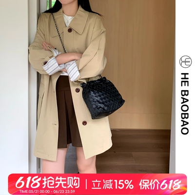 HEBAOBAO编织系列头层羊皮女包2026新款香风单肩斜挎包抽绳垃圾袋