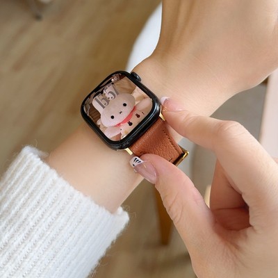 荔枝纹皮细款适用苹果S10手表S11表带iwatch9新款applewatch876SE