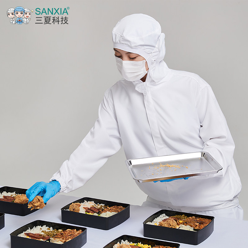 白色防静电连帽工服男女通用中央厨房加工防护服食品厂工作服套装