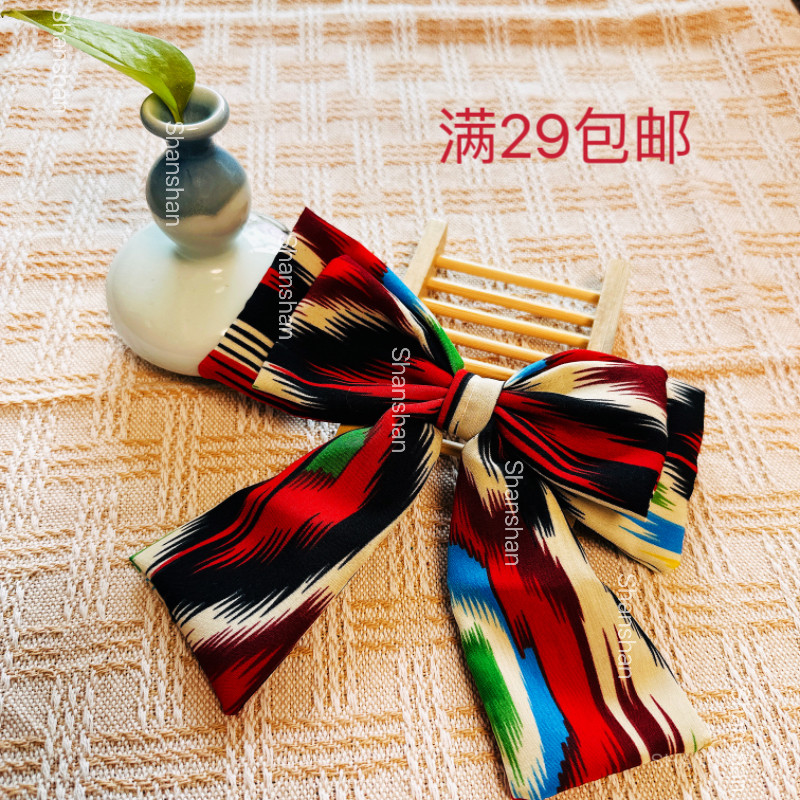 新疆艾德莱斯蝴蝶结发夹纯手工民族风旅行拍照打卡凹造型神器