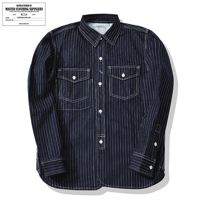 日系indigo靛蓝WESTERN SHIRTS条纹余文乐休闲牛仔工装衬衫外套潮
