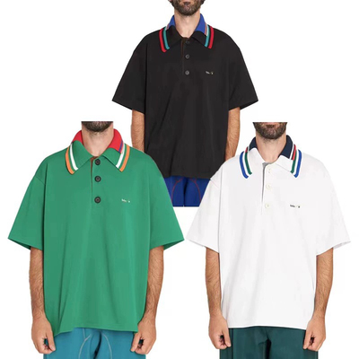 24SS KOLOR 阿部润一 日系三色拼接刺绣双层领珠地棉POLO短袖衬衫