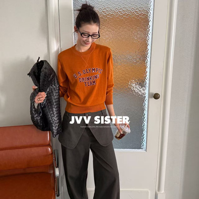 JVV十三行2026秋季新款美式复古字母提花长袖上衣百搭针织衫01267
