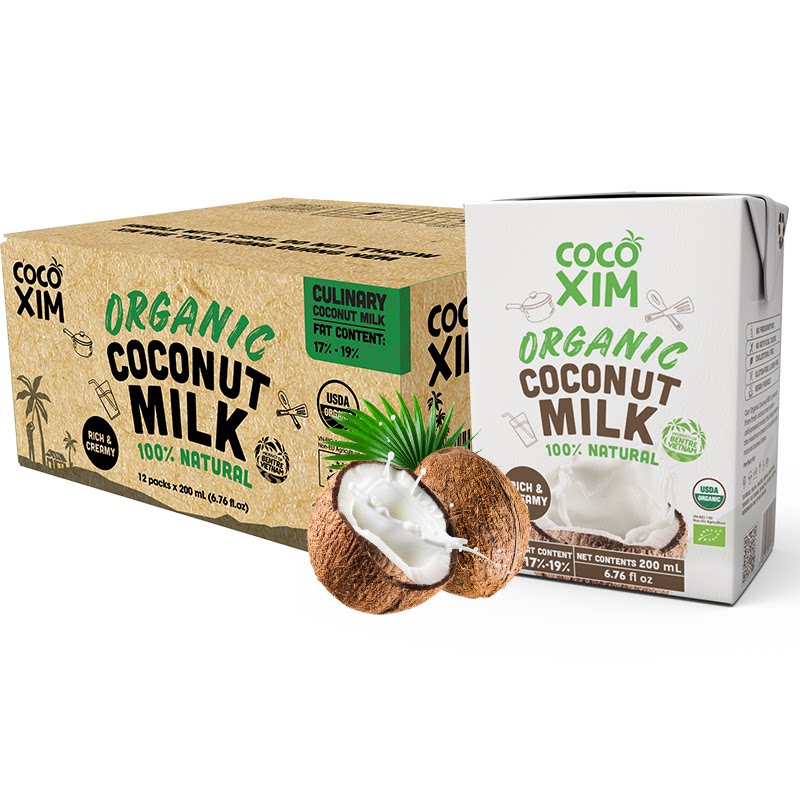 COCOXIM有机椰子浓浆烹饪烘焙原料200ml*12盒0蔗糖椰浆奶茶甜品用