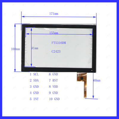 C2423 车载工控监控系统通用触摸手写外屏幕 171*108mm FT5316DM