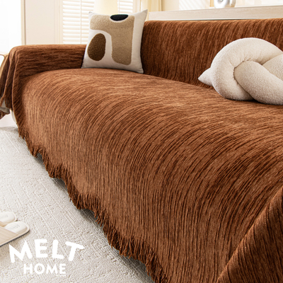 奶油风异形纯色雪尼尔沙发盖布
