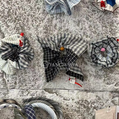 542315韩国东大门Trois de LEI新款格纹拼接色大肠发圈