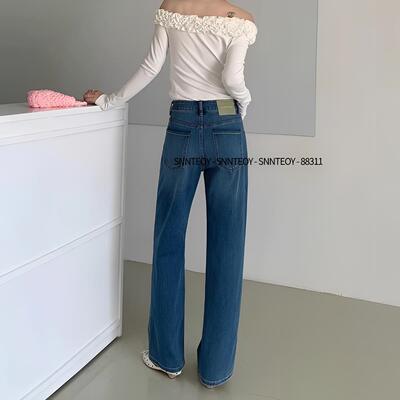 代嘉儿森调88311直筒牛仔裤女2026春蓝色显瘦高腰百搭窄版阔腿裤