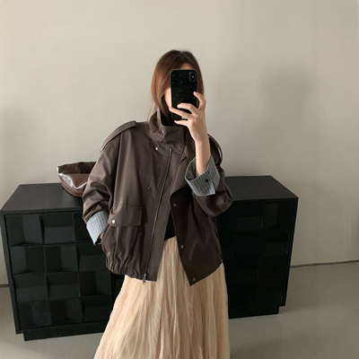 蒽茜美式工装短款夹克女春季百搭