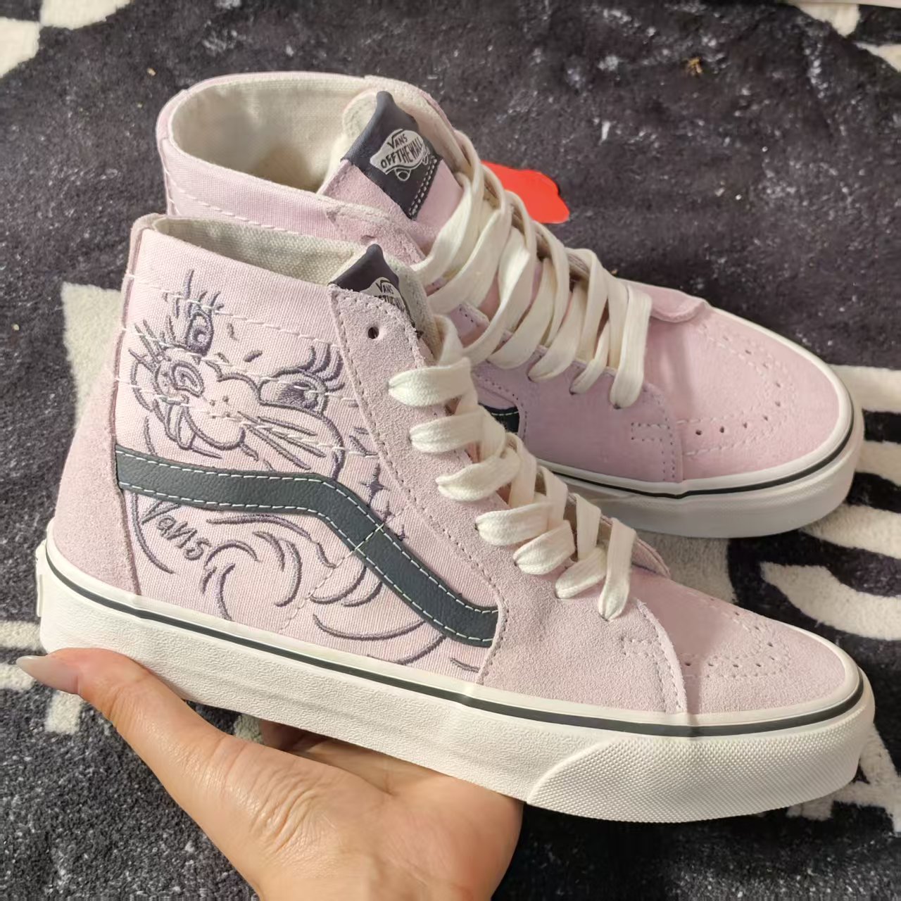 Vans Sk8-Hi粉色刺绣猫咪高帮板鞋麂皮休闲帆布鞋VN0A5KRUCCI
