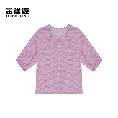 金雀绫【粉桃柔柔】100桑蚕丝印花透气加宽加大女装衬衫SZA1S106