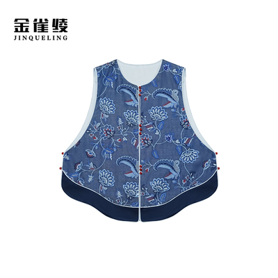 金雀绫【春日邂逅】新中式纯棉国潮加宽加大刺绣马夹SZA1TQ941