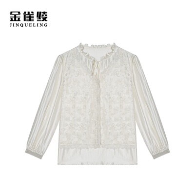 金雀绫【两相欢】法式气质时尚设计感蕾丝复古衬衫SZA1S001