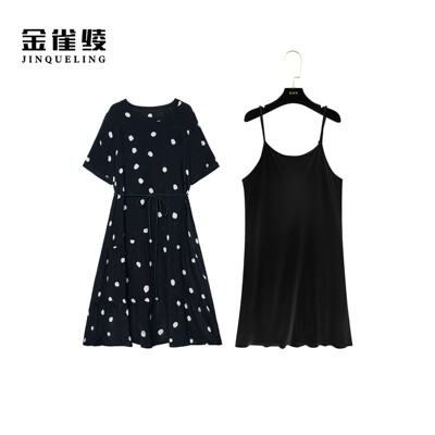 雀绫【黑糖珍珠】100桑蚕丝波点气质轻奢加宽加大连衣裙SZA2L351
