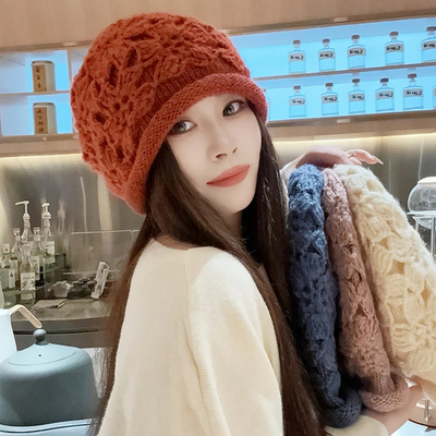 手工钩花双层保暖加厚包头帽