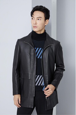 19QZP0151Y利家男装冬季商务休闲皮衣男士中长款立领拉链羊皮风衣