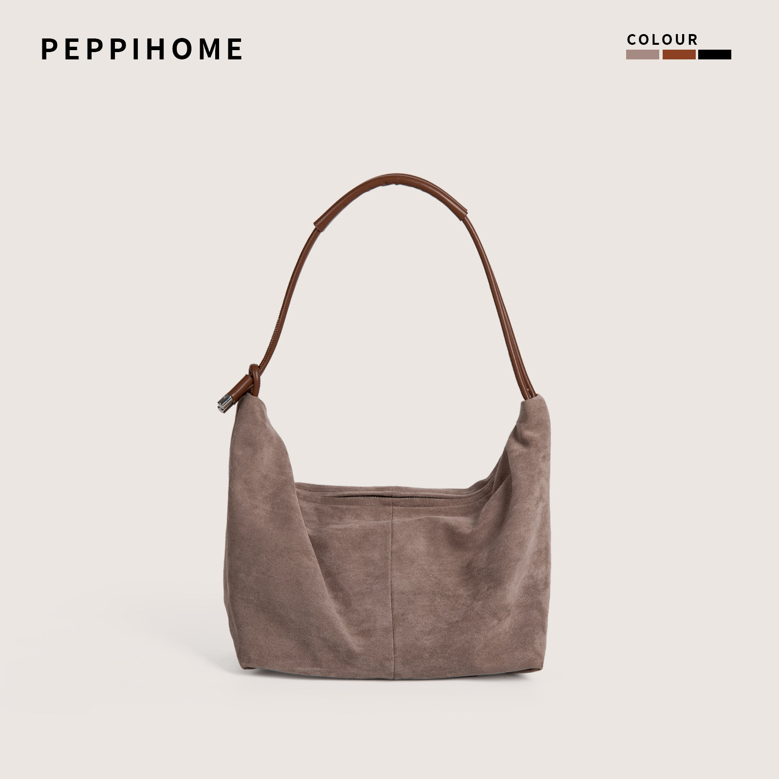 PEPPIHOME 韩系复古小众大容量腋下包百搭高级感麂皮绒hobo包女款