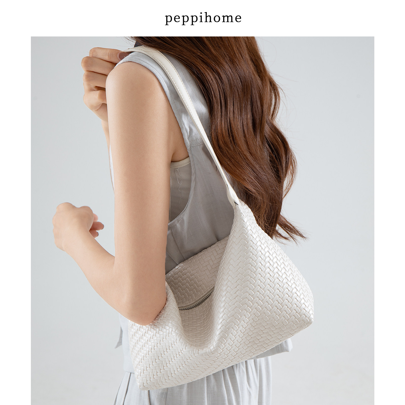 PEPPIHOME 肌理感复古编织hobo腋下包女时尚慵懒风单肩通勤女包