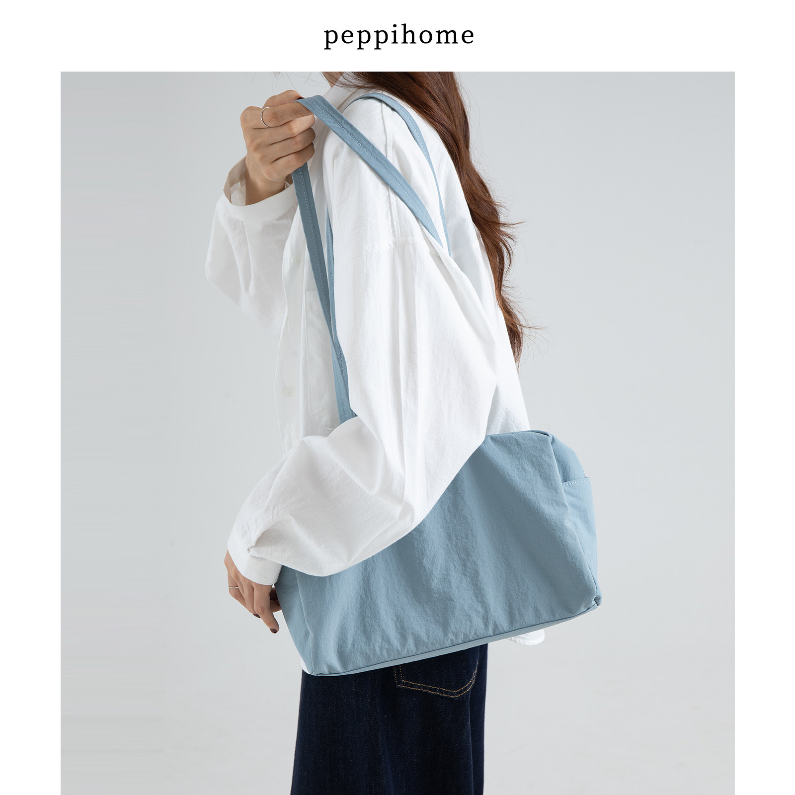 PEPPIHOME韩系ins风小众尼龙手提包单肩包大容量休闲百搭波士顿包