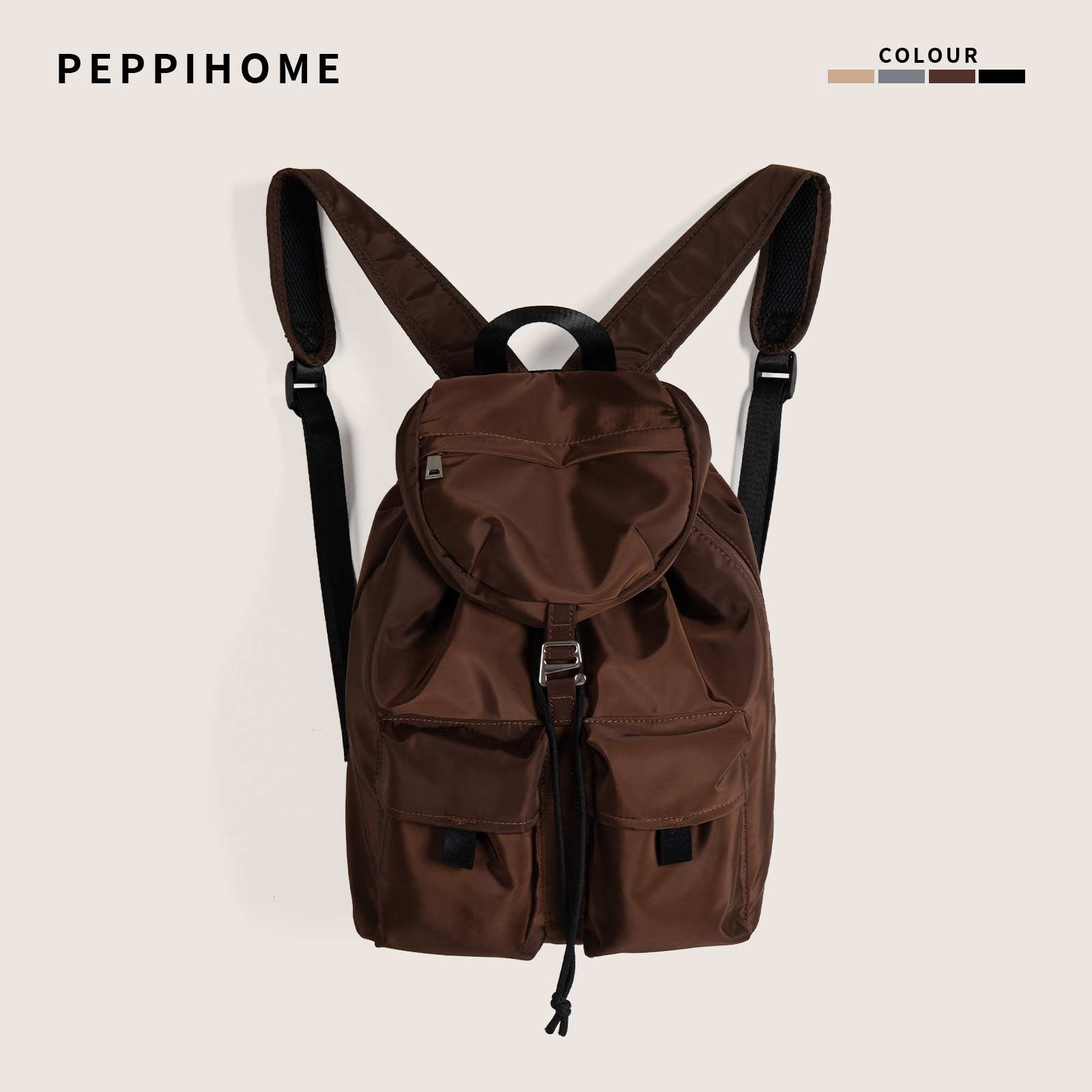 PEPPIHOME 韩系休闲轻便大容量双肩包旅行百搭简约多口袋通勤背包