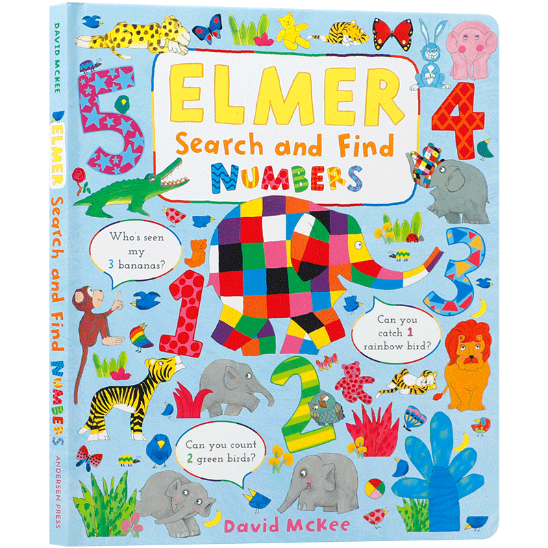 英文原版 Elmer Search and Find Adventures: Elmer Search and Find Numbers 花格子大象艾玛找数字认知启蒙绘本图画纸板书