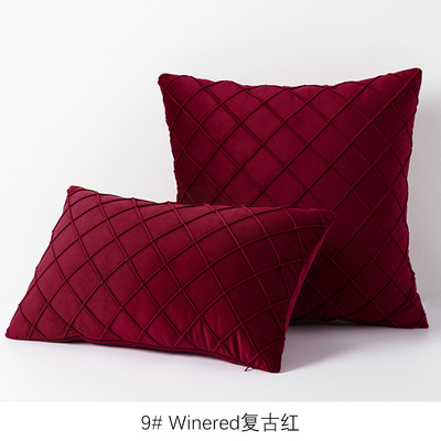 MILAN复古红色天鹅绒格子抱枕喜庆长方形腰枕客厅沙发飘窗靠垫套